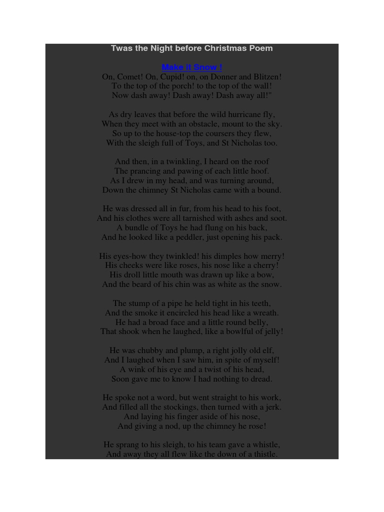 Twas the Night Before Christmas Poem | PDF