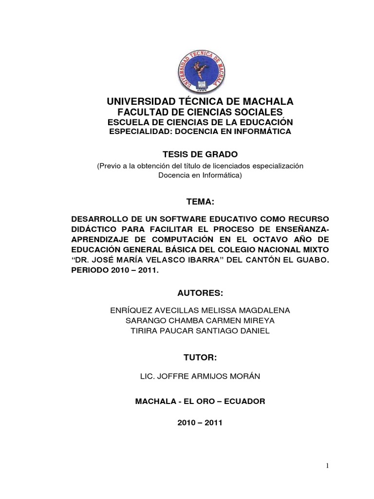 Tesis Docencia Informatica - Melissa Enriquez Avecillas | PDF ...