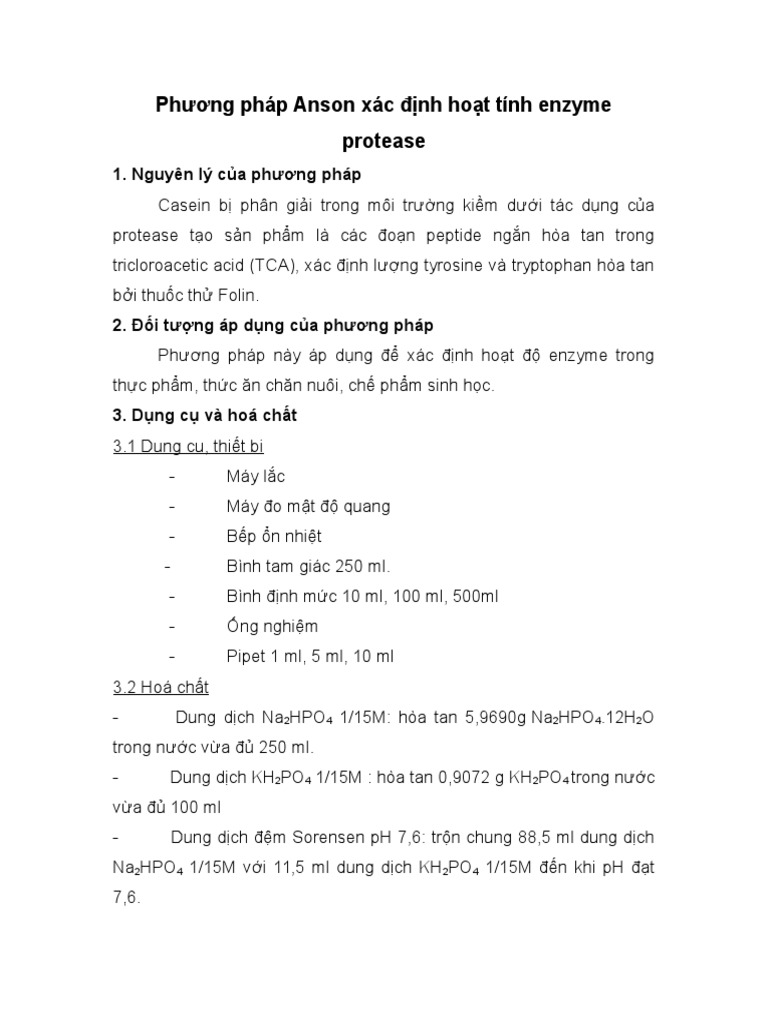 Phuong Pháp Anson Xác D - NH Ho - T Tính Enzyme Protease | PDF