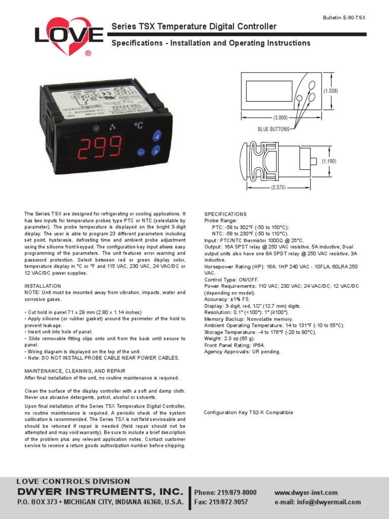 Series TSX Temperature Digital Controller: Specifications ...