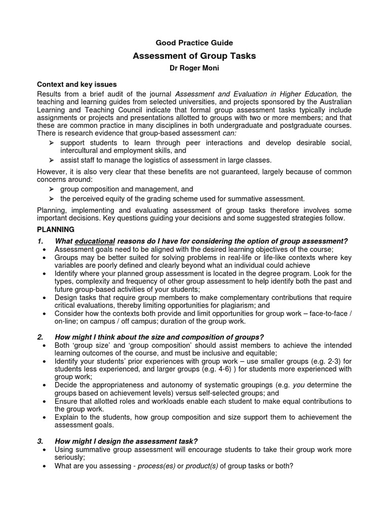 Assessment of Group Tasks: Good Practice Guide | PDF | Educational ...