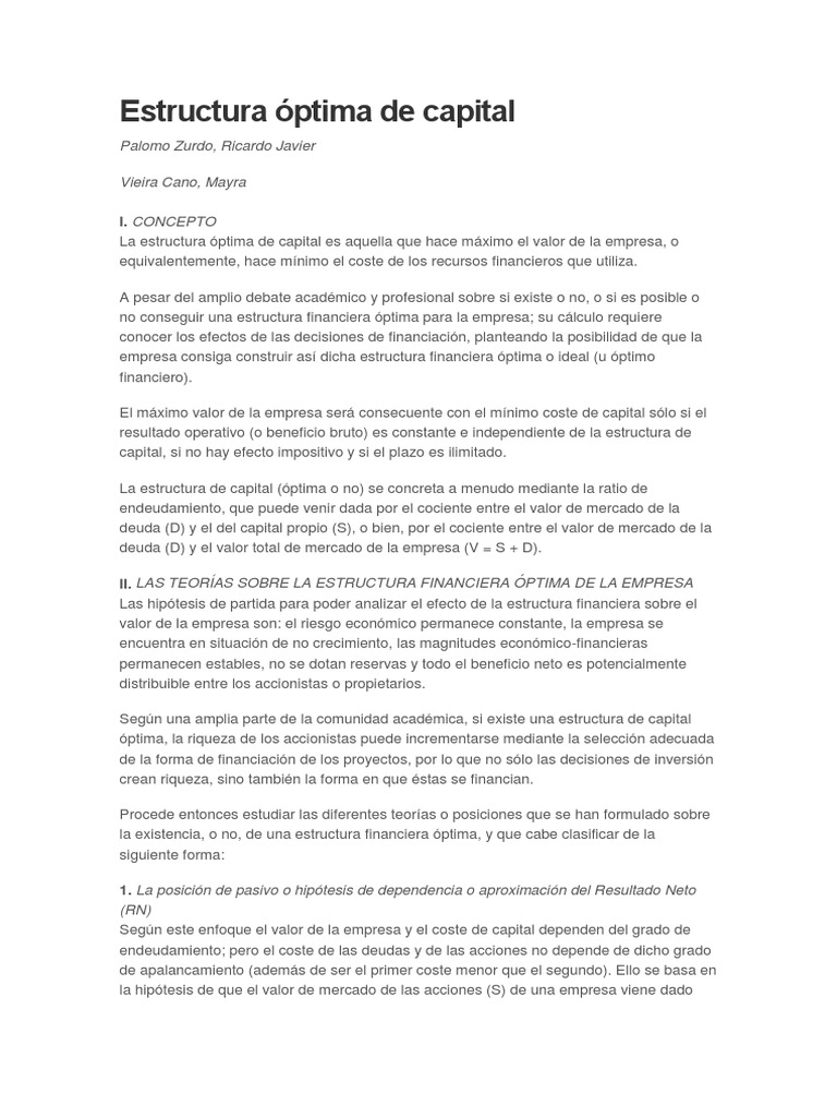 Estructura Óptima de Capital | PDF | Deuda | Compartir (Finanzas)