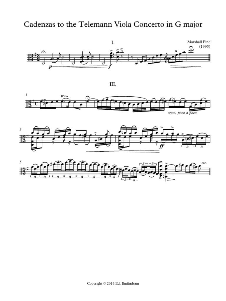 Cadenzas To The Telemann Viola Concerto in G Major | PDF