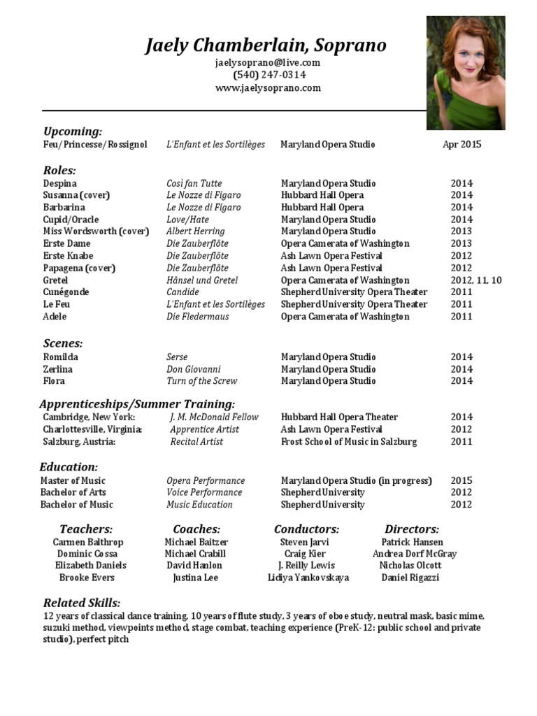 Chamberlain Opera Resume | PDF | Opera | Vocal Musical Compositions