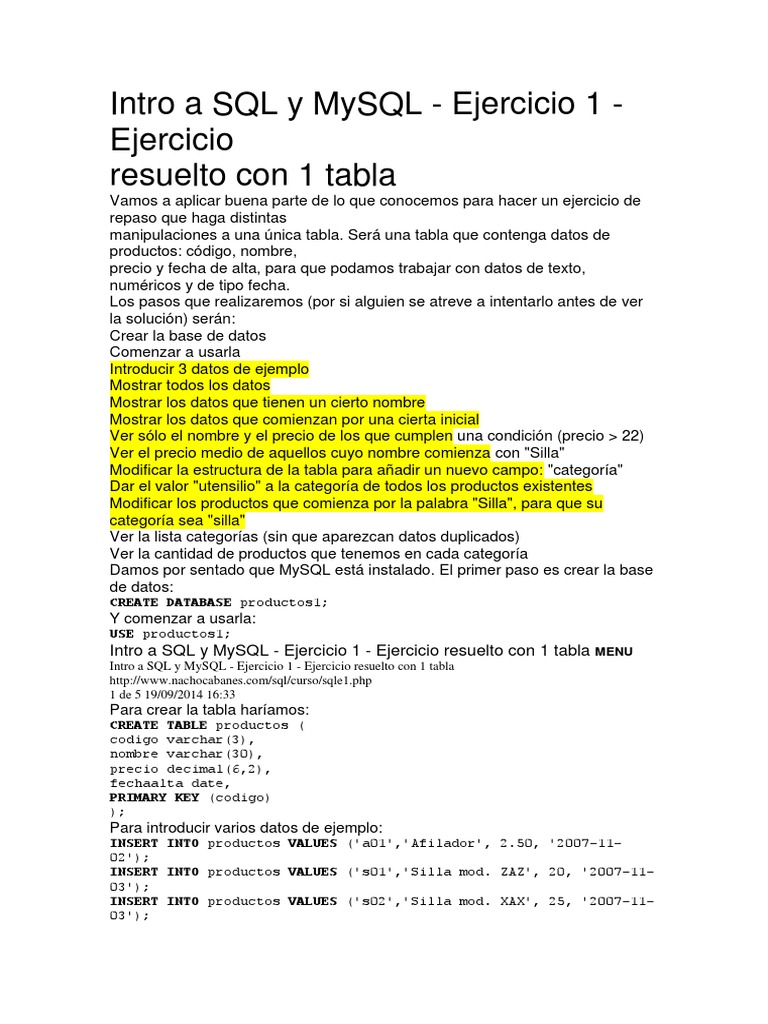 Intro A SQL y MySQL | PDF