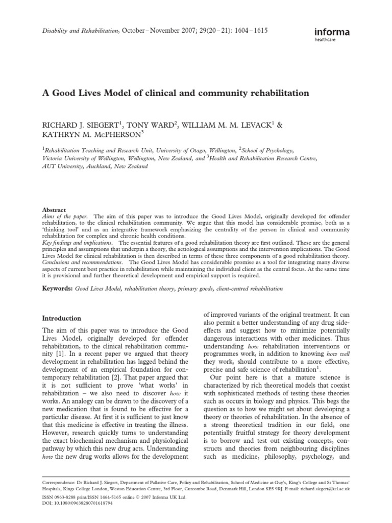 A Good Lives Model of Clinical and Community Rehabilitation | PDF ...