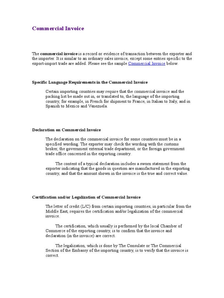 Commercial Invoice | PDF | Invoice | Letter Of Credit