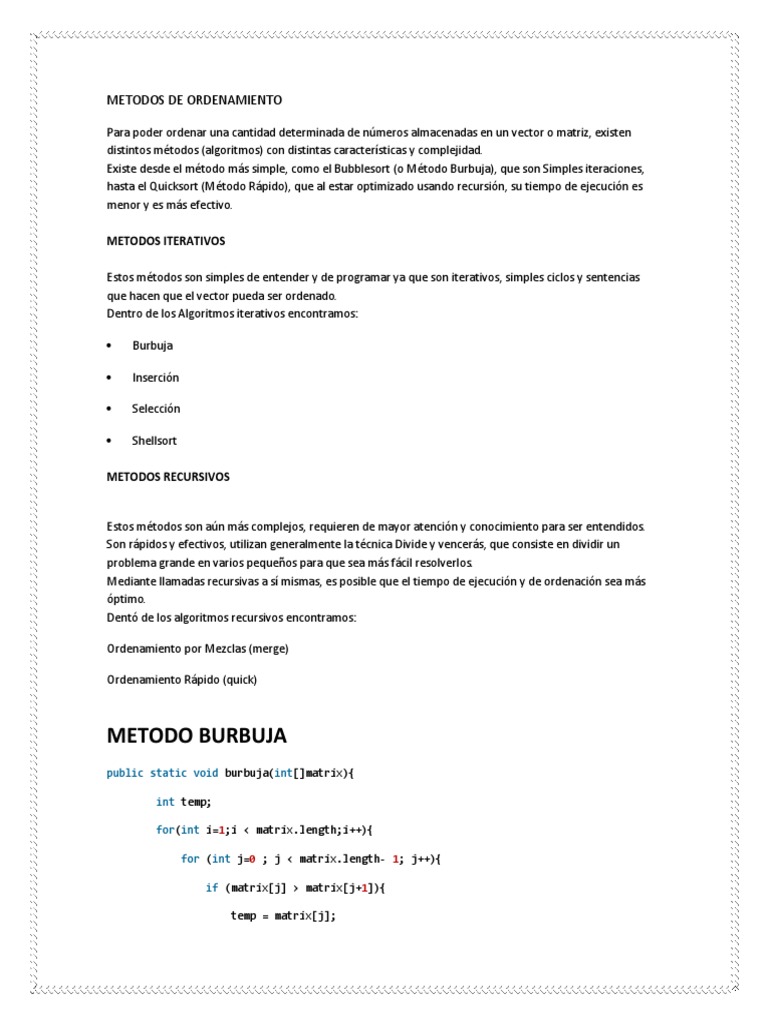 Metodos De Ordenamiento En Java Descargar Gratis Pdf Algoritmos Y Estructuras De Datos
