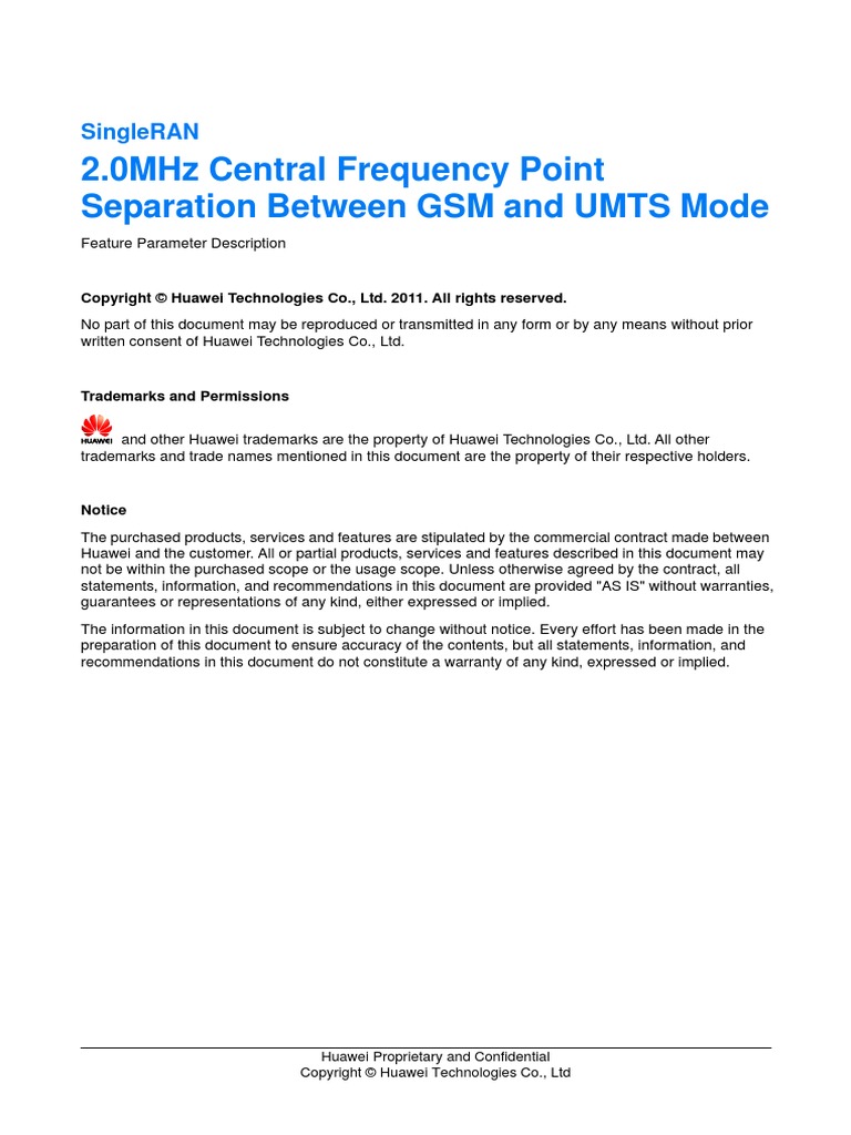 2.0MHz Central Frequency Point Separation Between GSM and UMTS Mode ...