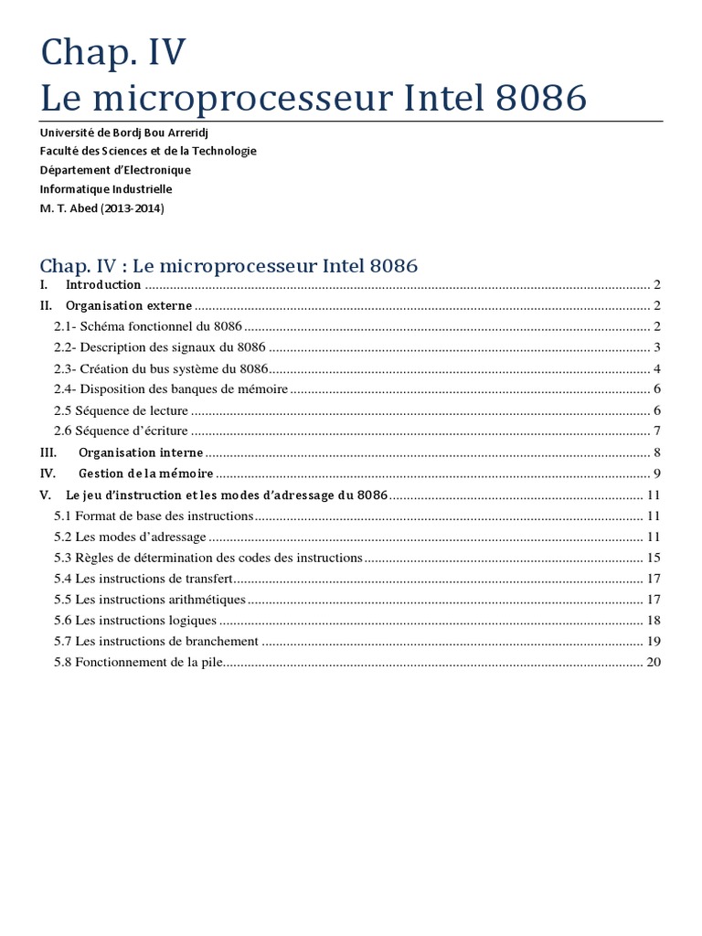 Microprocesseur Intel 8086 : Guide Complet | PDF | Structure de ...