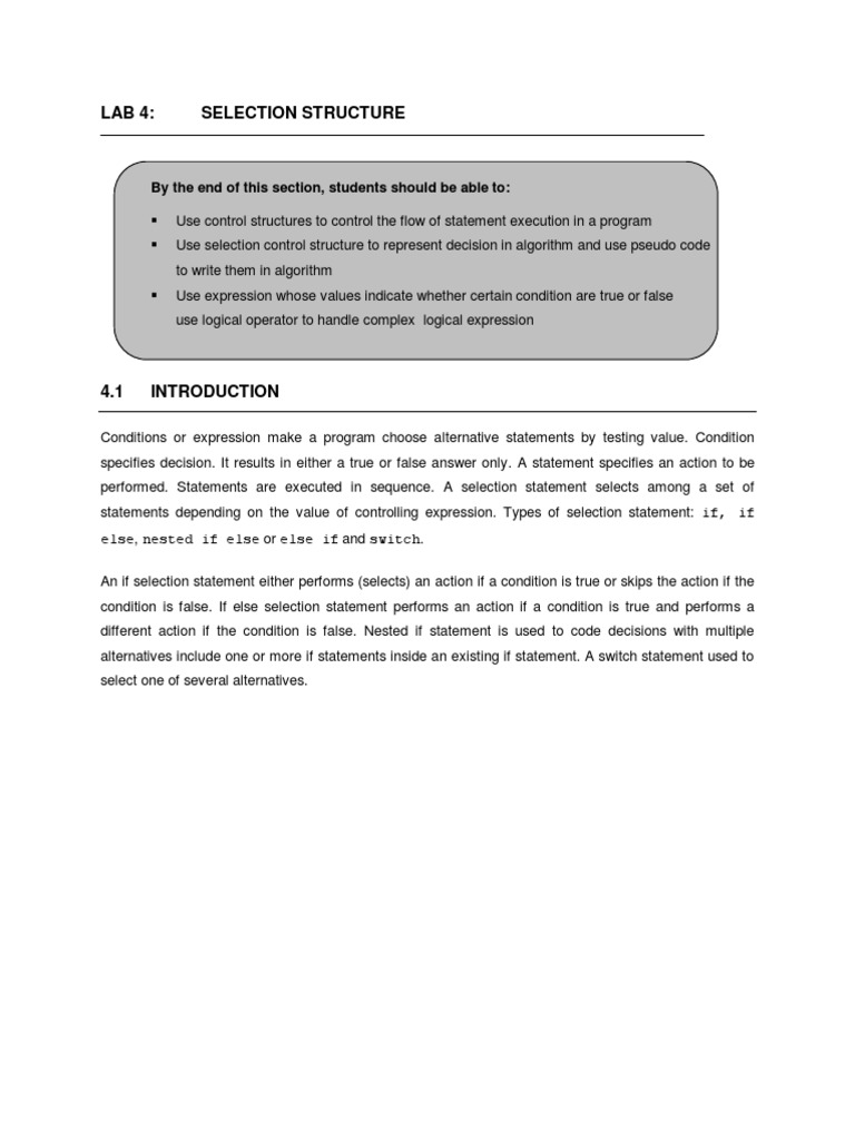 Chapter 4 - Selection Structure | PDF | Control Flow | Software Engineering