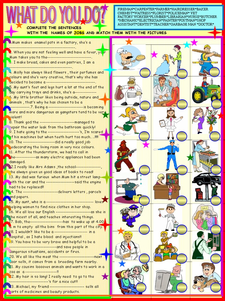 Job Names and Picture Matching Activity | PDF | Cooking, Food & Wine
