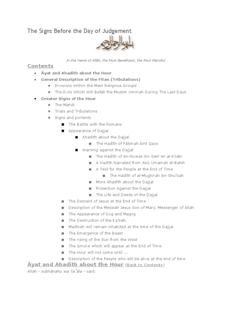 The Signs Before The Day of Judgement | PDF | Hadith | Ali