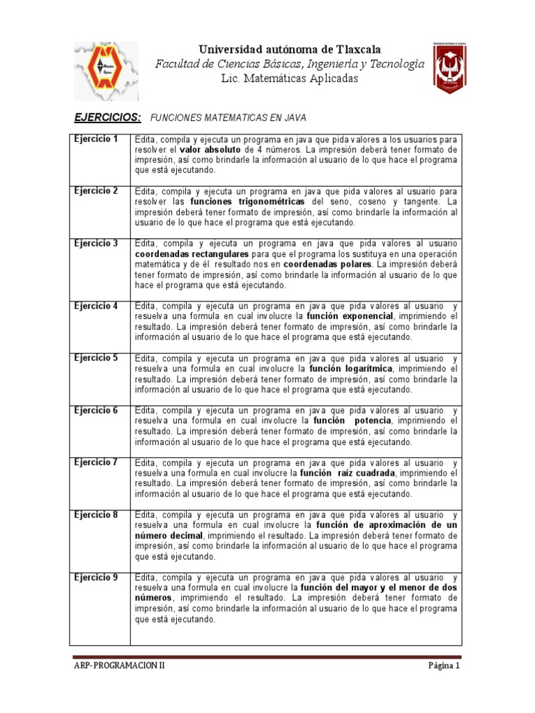 Ejercicios Funciones Matematicas Java | Descargar gratis PDF | Java (lenguaje de programación ...
