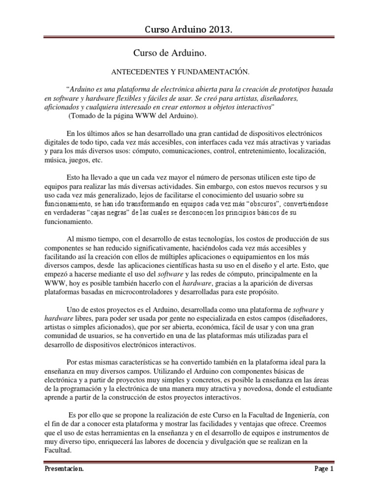 Presentacion Curso de Arduino | PDF | Arduino | Informática