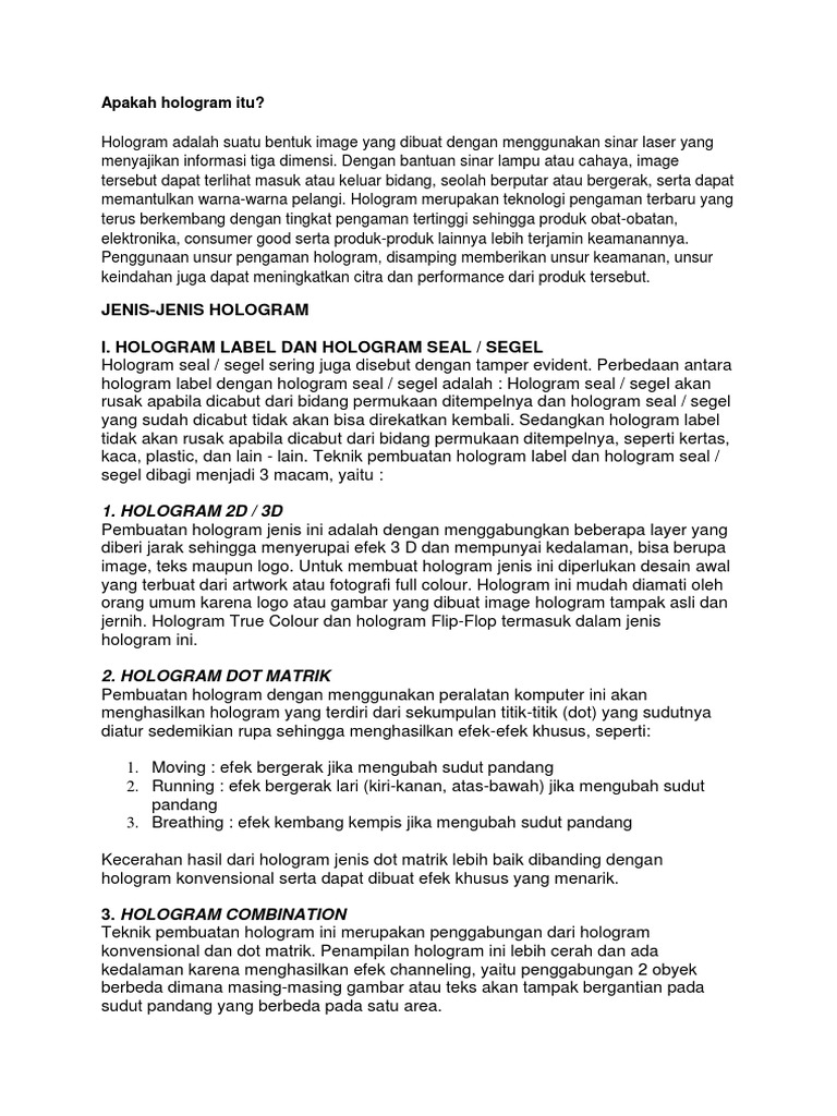 Pengertian Hologram | PDF