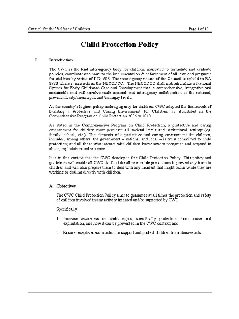 CWC Child Protection Policy | PDF | Child Protection | Child Abuse