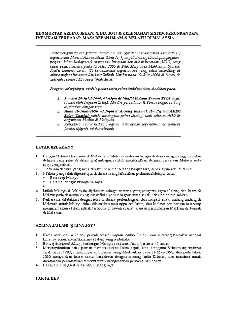 Kes Murtad Azlina Jailani | PDF