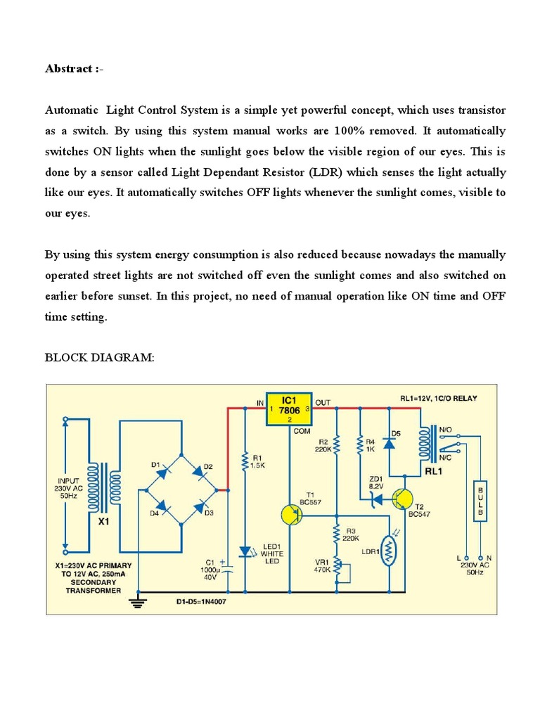 Automatic Light Control | PDF | Bipolar Junction Transistor | Relay