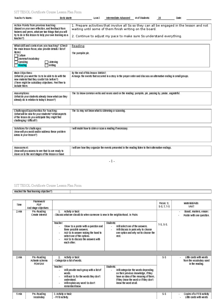 PDP Lesson Plan | PDF | Lesson Plan | English As A Second Or Foreign ...