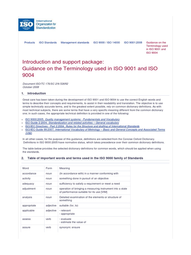 ISO 9001 and 9004 Terminology Guide | PDF | International Organization ...