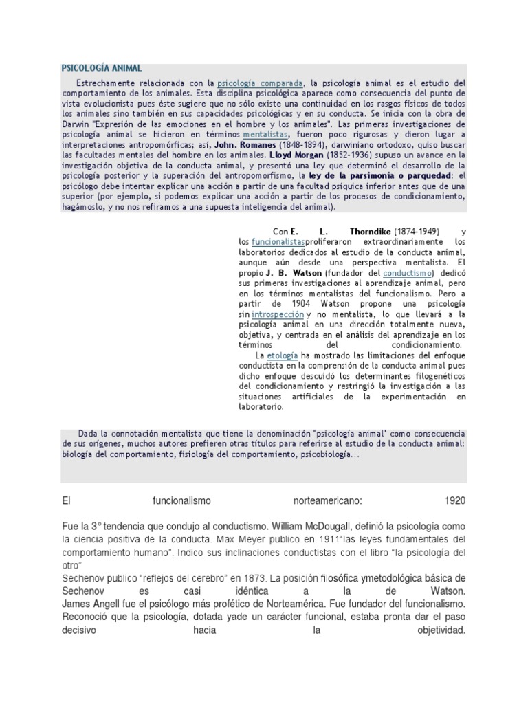 Psicología Animal | PDF | Comportamiento | Sicología