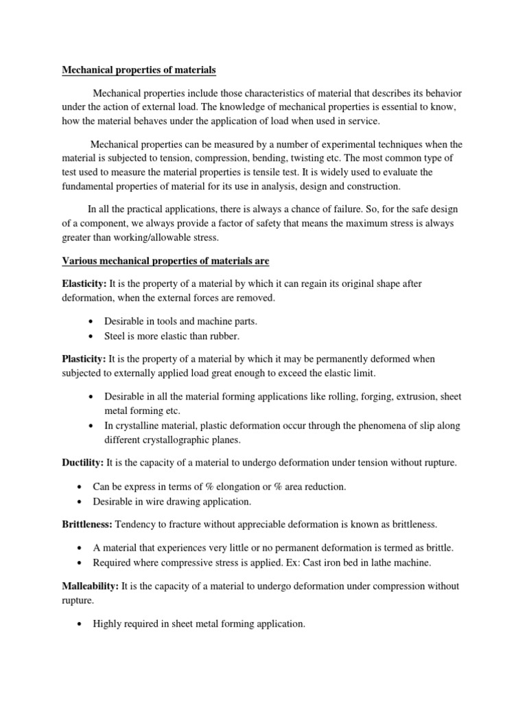 Mechanical Properties of Materials | PDF | Deformation (Engineering ...