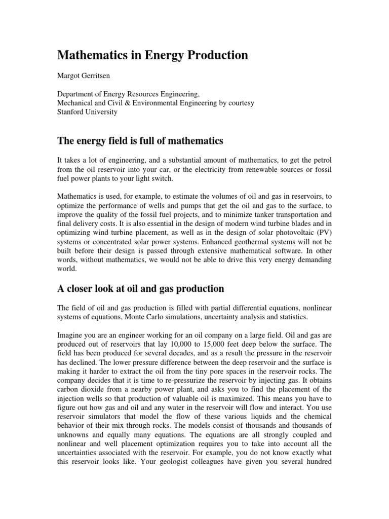 Math's Role in Energy Engineering | PDF | Petroleum Reservoir | Petroleum