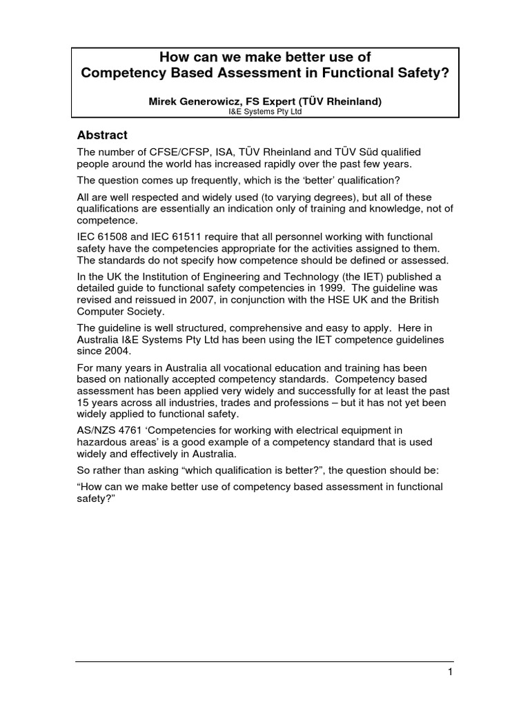 Competency in Functional Safety | PDF | Professional Certification ...