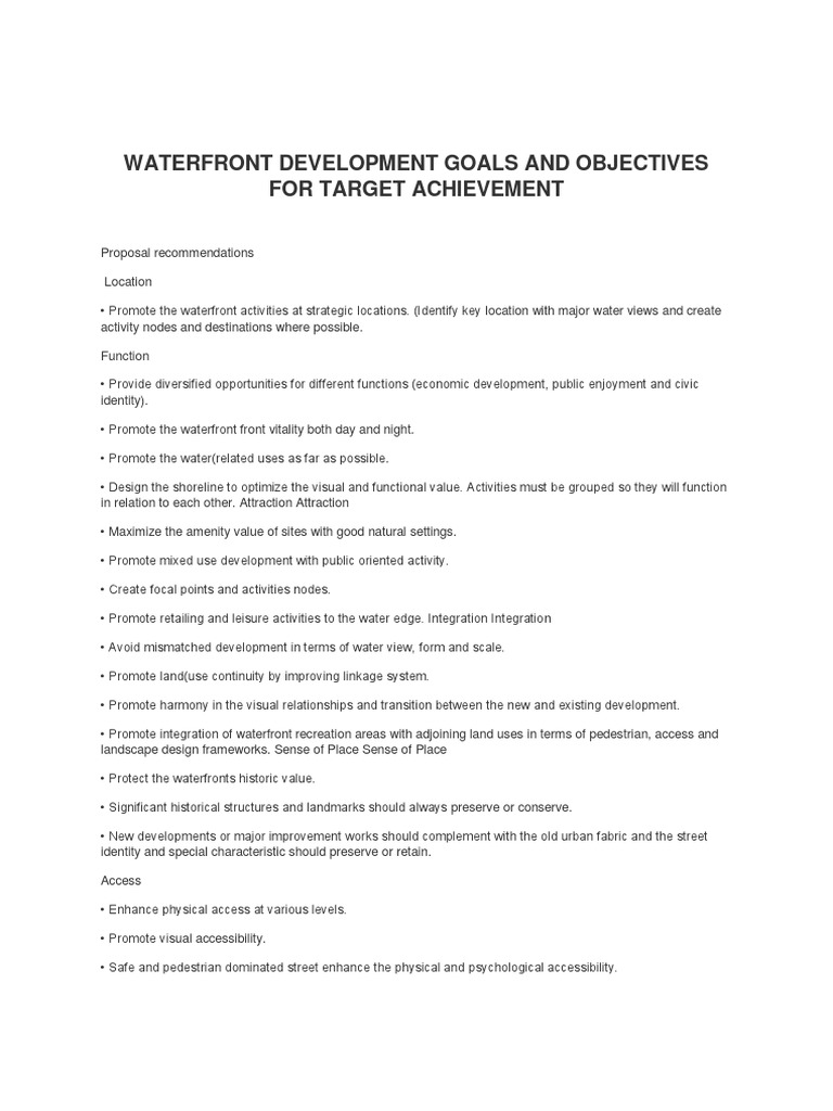 Waterfront Development Goals and Strategies | PDF | Accessibility ...