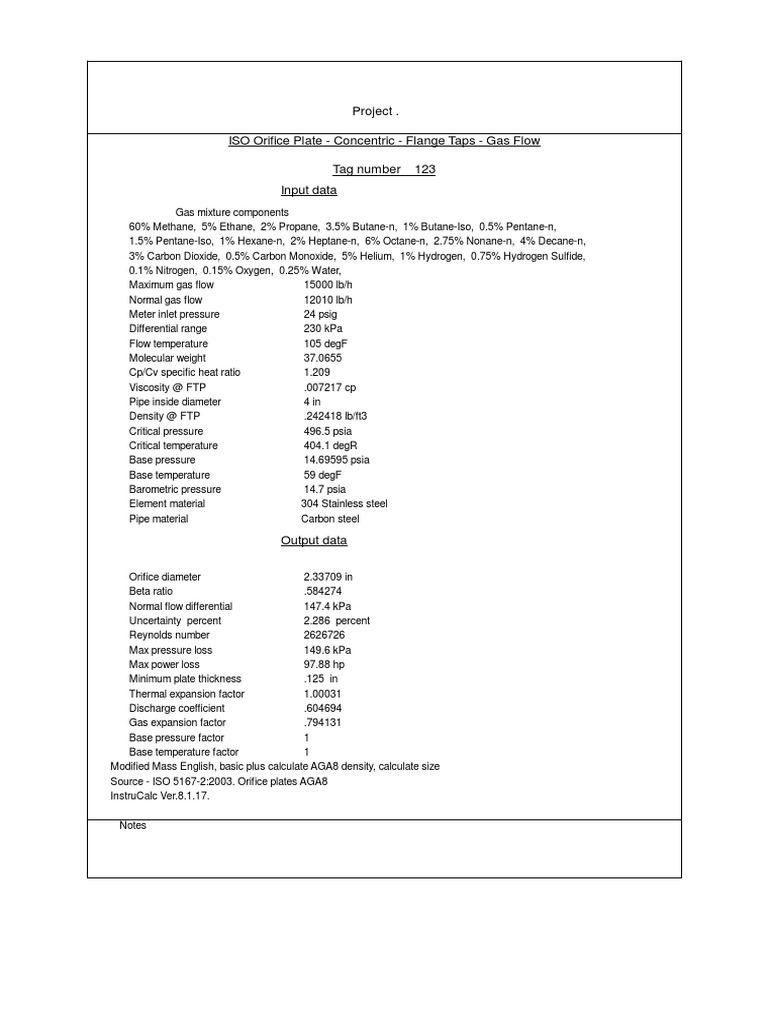 ISO Orifice Plate Gas Flow Specifications | PDF