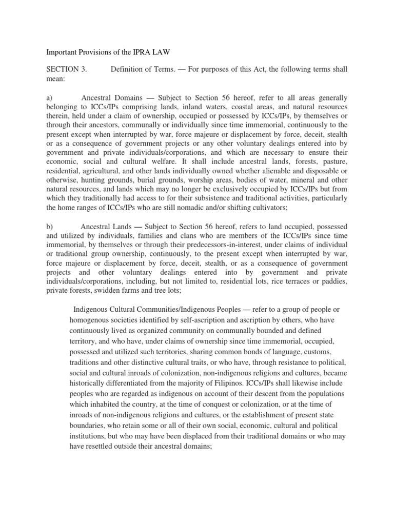 Key Provisions of the IPRA Law | PDF | Indigenous Peoples | Ownership