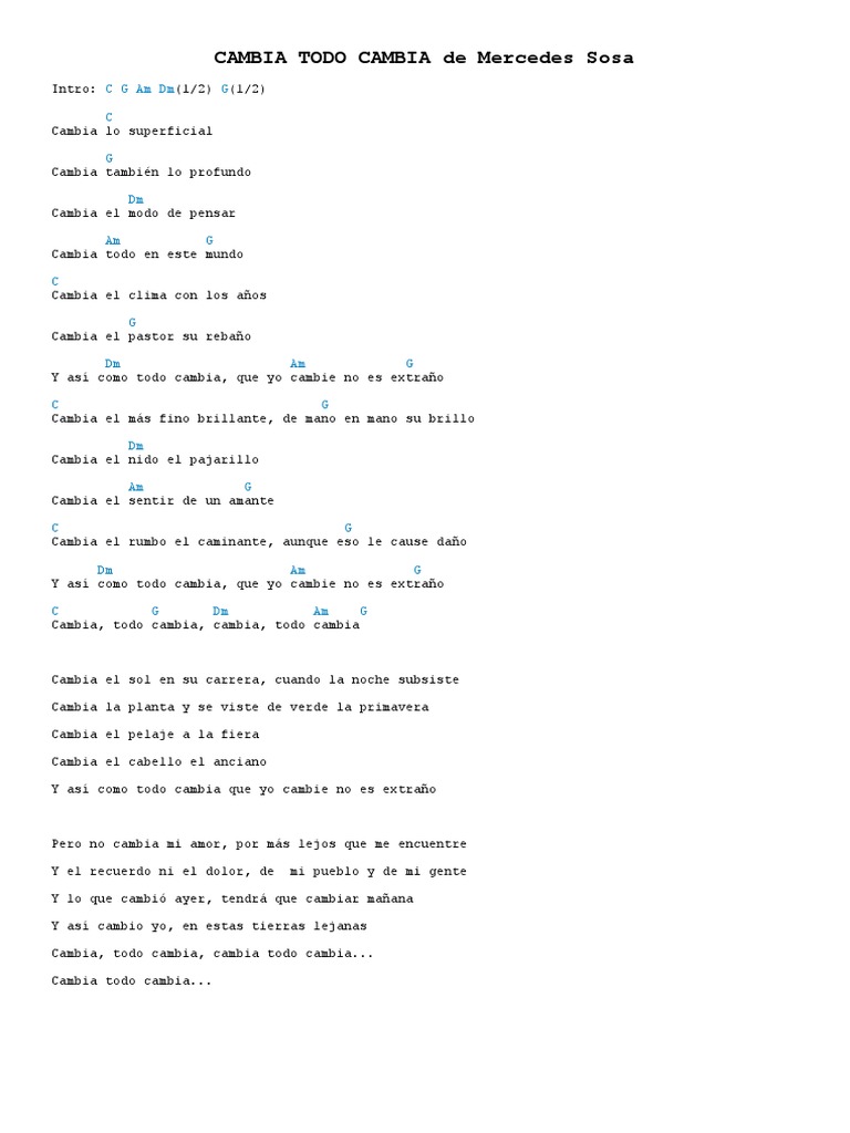 Cambia Todo Cambia de Mercedes Sosa | Descargar gratis PDF ...