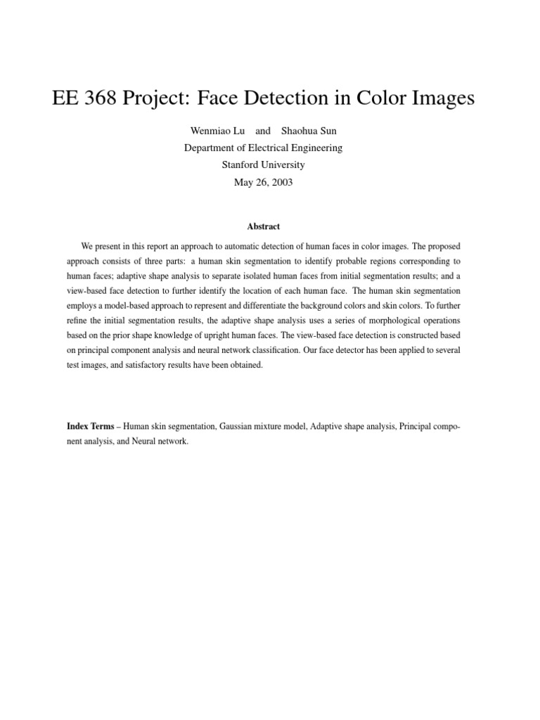 Face Detection in Color Images | PDF | Image Segmentation | Euclidean ...