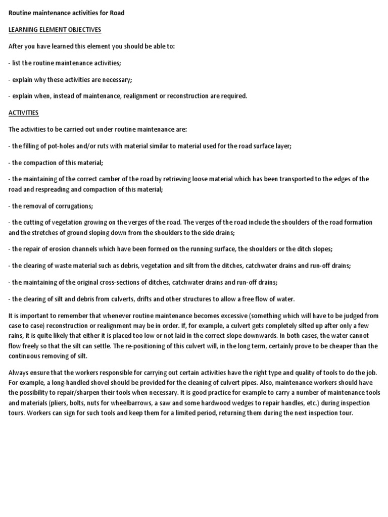 Routine Maintenance Activities For Road | PDF | Surface Runoff | Civil ...