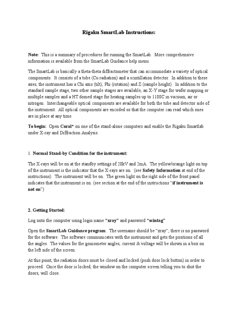 Rigaku SmartLab Instructions 01162013 | PDF | Data Analysis | Optics