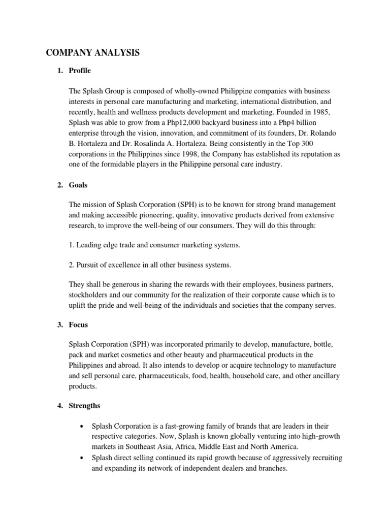Company Analysis of Splash Corporation | PDF | Brand | Competition