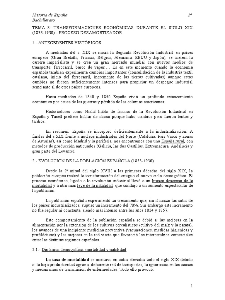 Tema 8: TRANSFORMACIONES ECONÓMICAS DURANTE EL SIGLO XIX | PDF | España | Agricultura