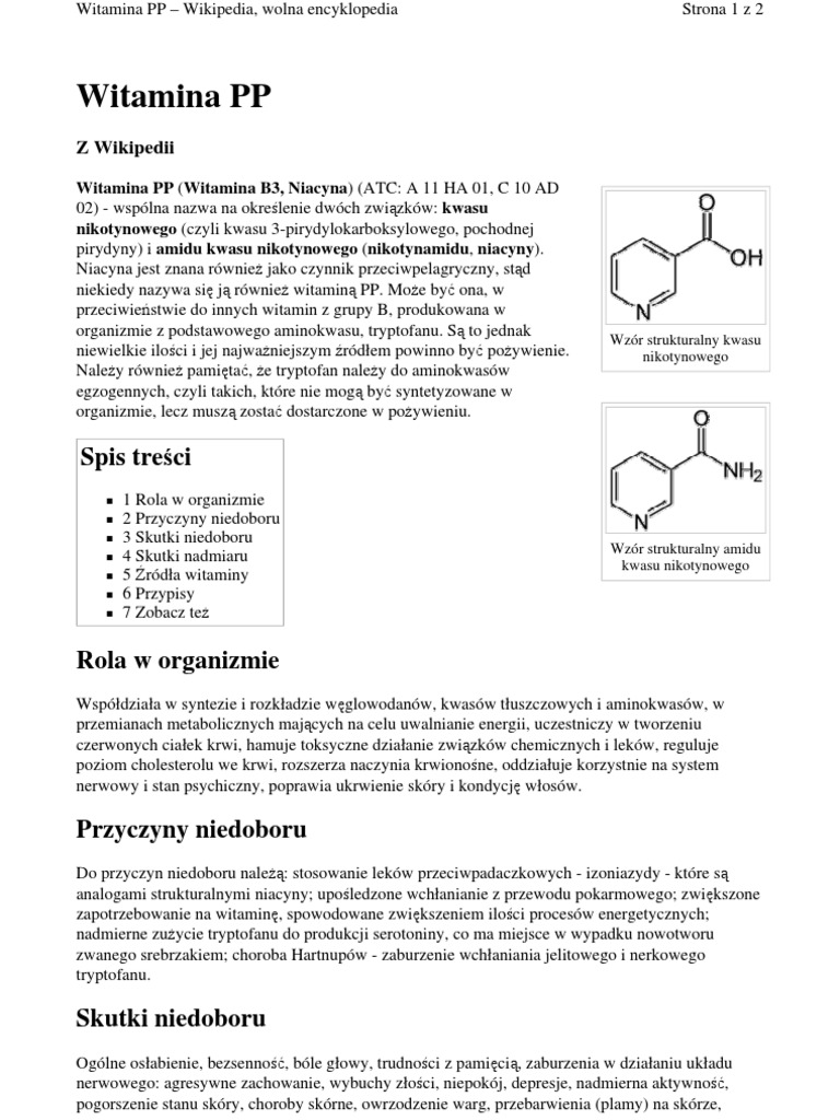 Witamina PP - Wikipedia, Wolna Encyklopedia | PDF