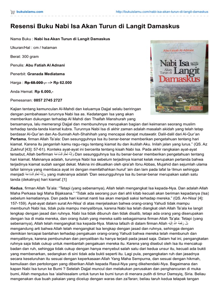 Resensi Buku Nabi Isa Akan Turun Di Langit Damaskus | PDF