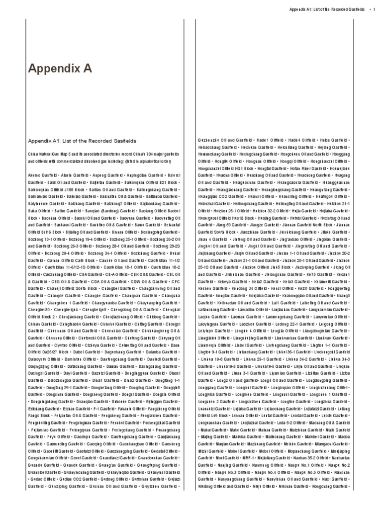 Appendix A1: List of The Recorded Gasfields | PDF | Technology & Engineering