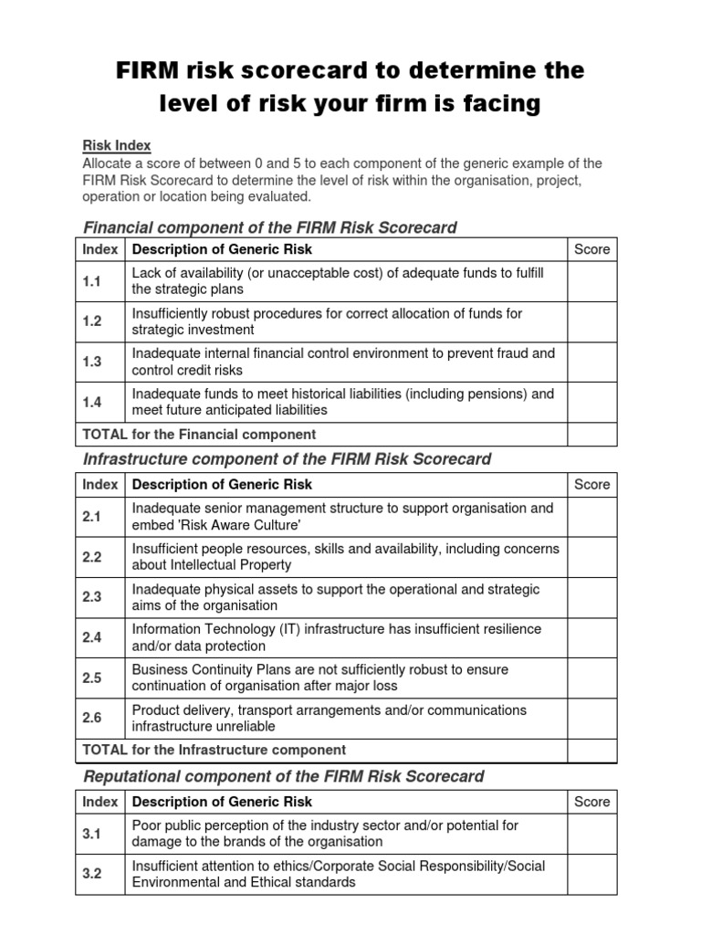 Firm Risk Scorecard Assessment Guide | PDF | Risk | Infrastructure