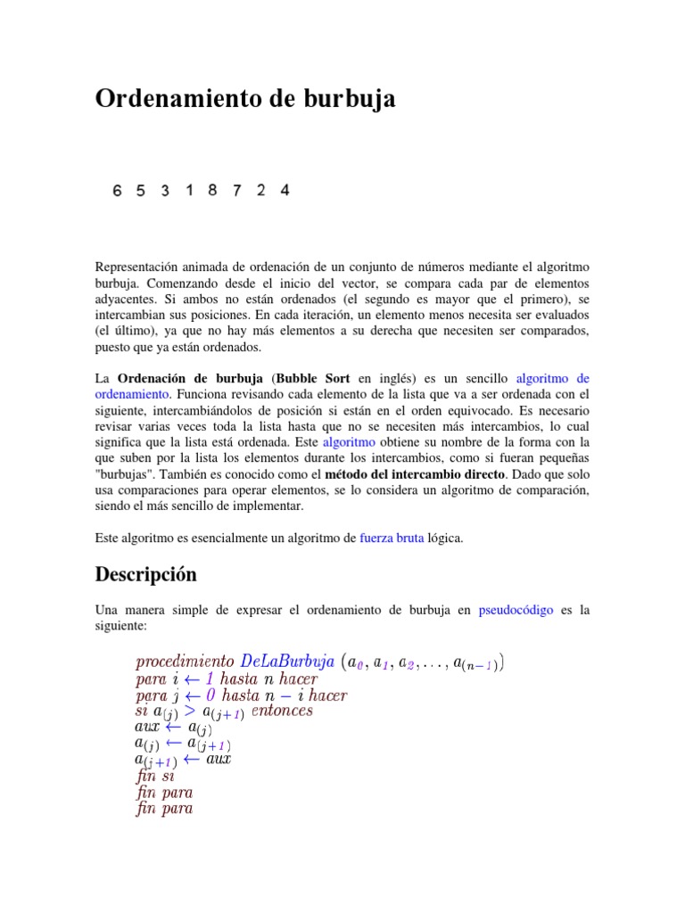 Explicación detallada del algoritmo de ordenamiento de burbuja | PDF | Áreas de informática ...