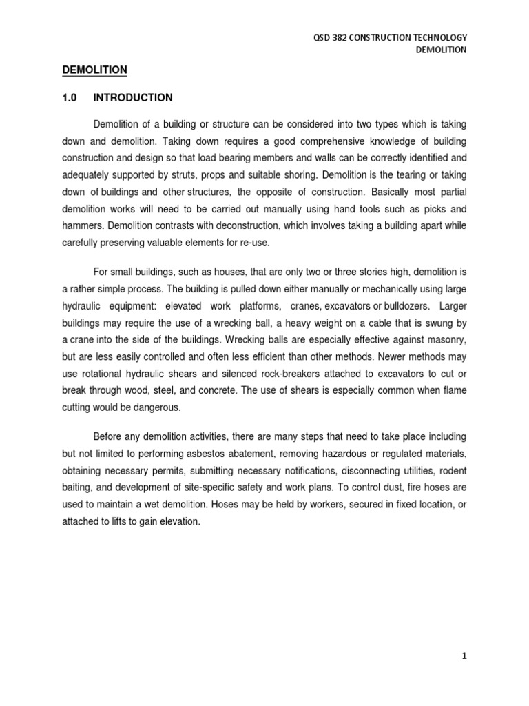 DEMOLITION FULL.docx | Demolition | Building Technology
