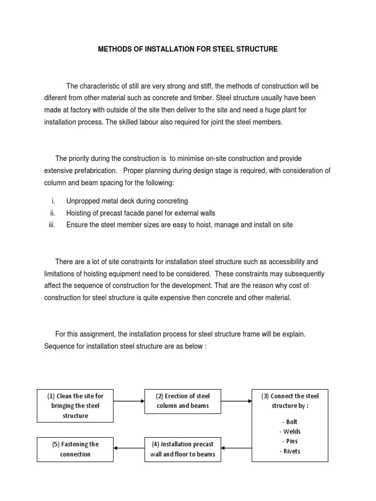 Methods of Installation For Steel Structure | PDF | Column | Precast ...