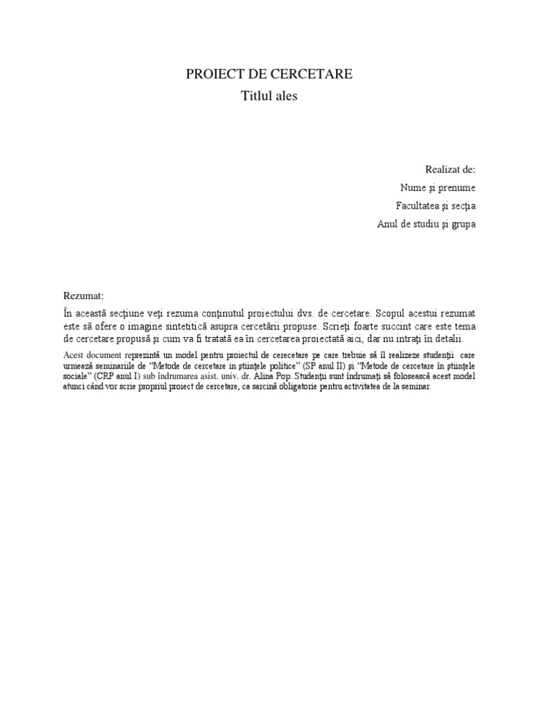 Proiect de Cercetare Model