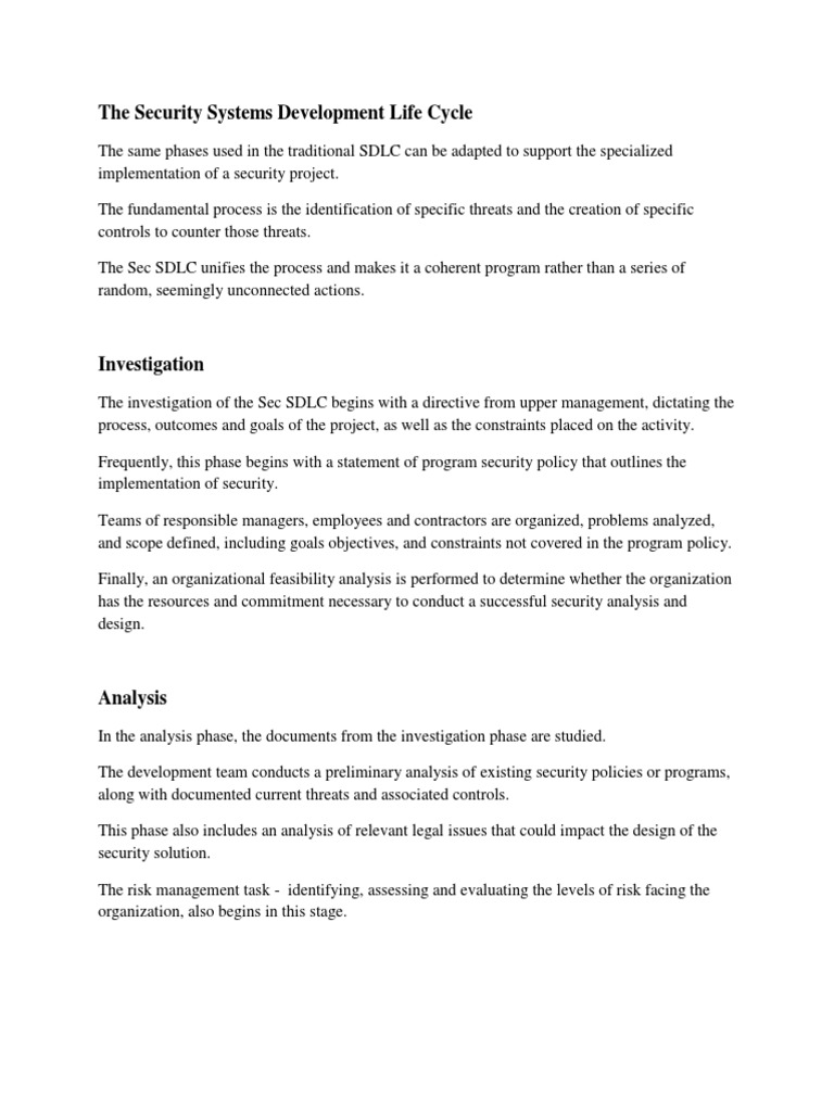 Security Systems Development Life Cycle | PDF | Systems Science ...