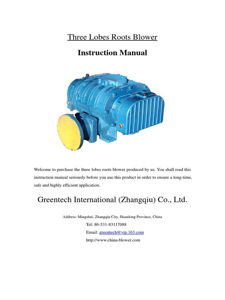 Roots Blower Operating Manual | PDF | Mechanical Fan | Belt (Mechanical)