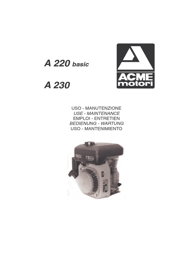 Operation and Maintenance Manual for ACME Model A 220 and A 230 Single ...