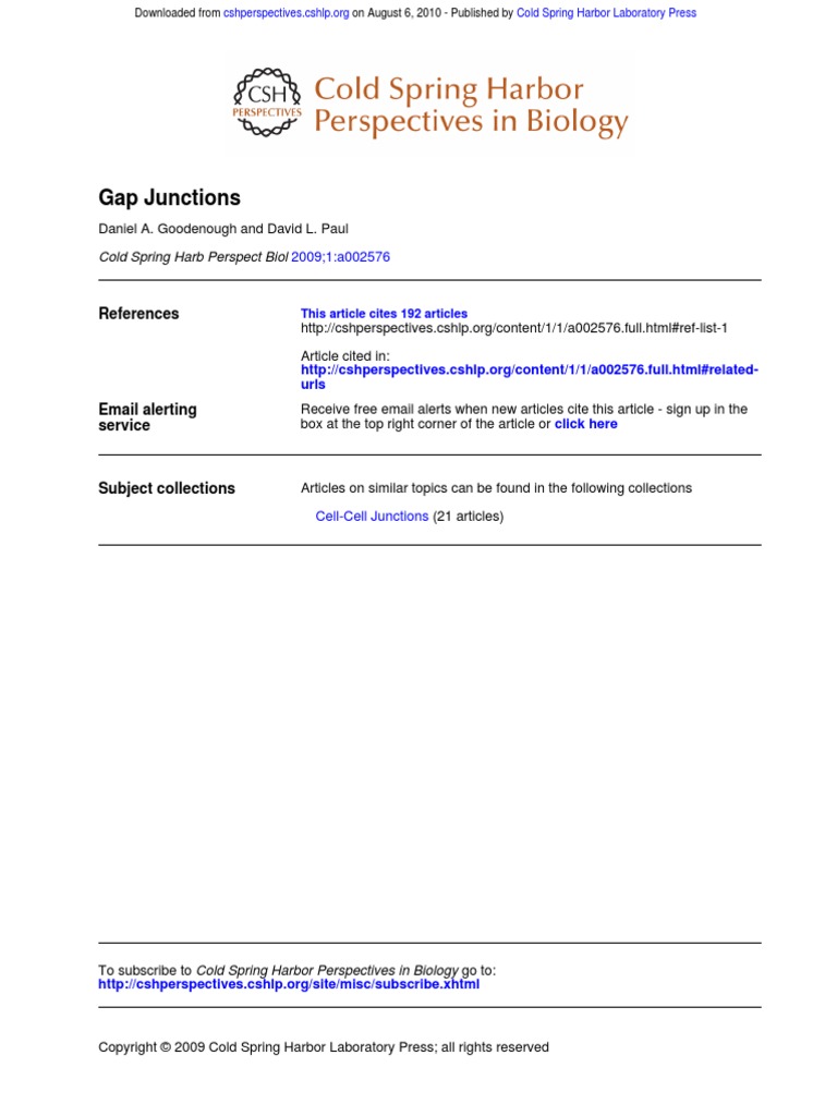 Cold Spring Harb Perspect Biol-2009-Goodenough PDF | PDF | Chemical Synapse | Synapse